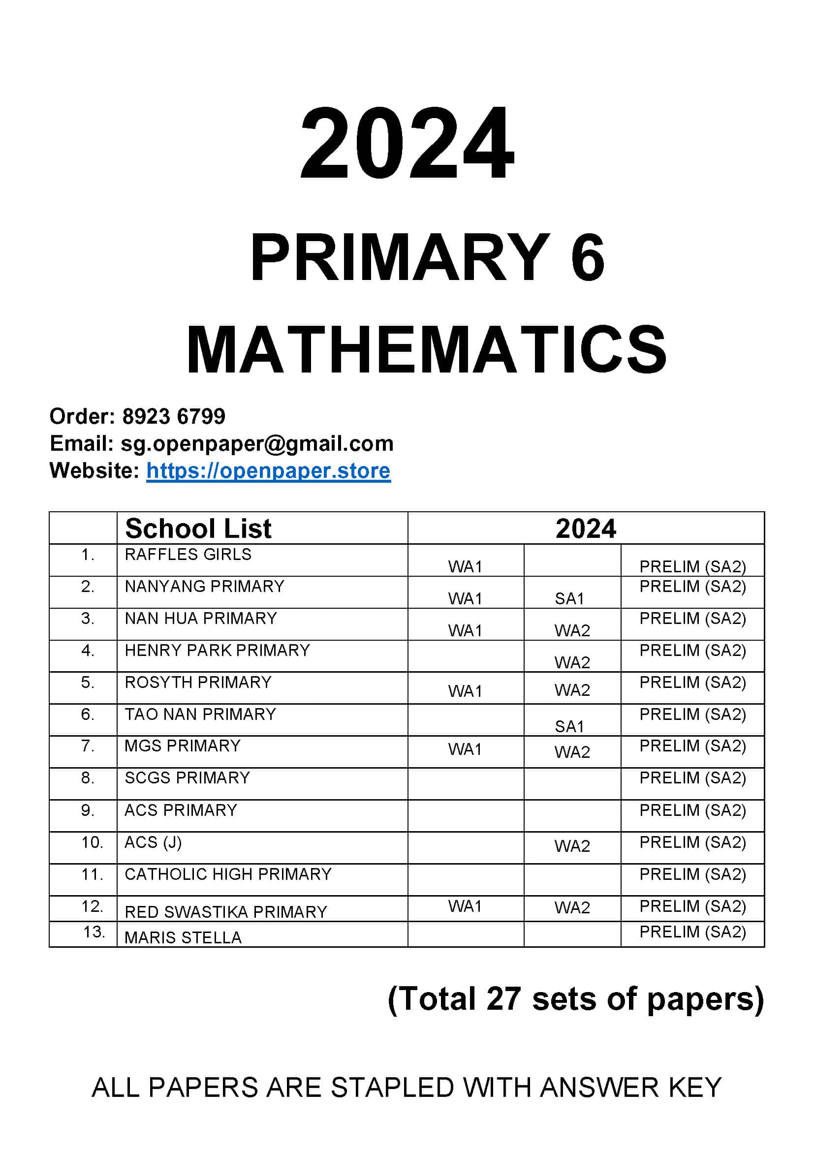 2024 Full Year P6 Exam Papers Pre-order