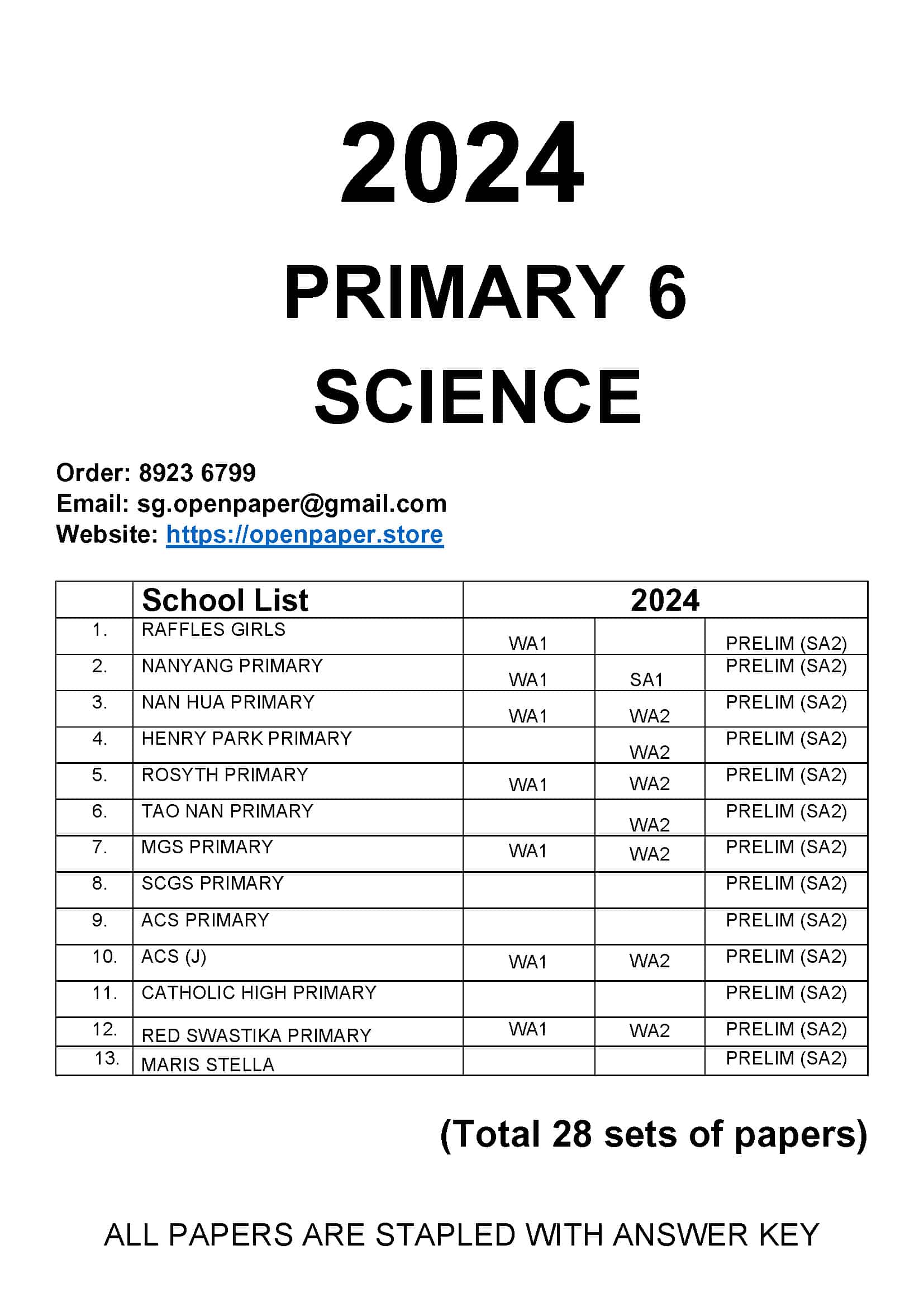 2024 Full Year P6 Exam Papers Pre-order